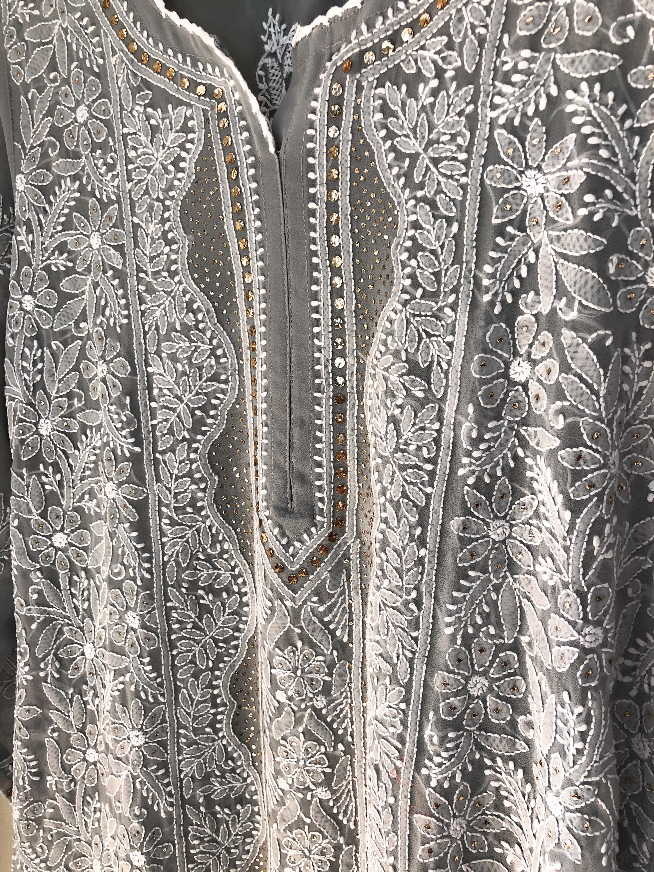 Lucknow Chikankari fine georgette kurti/tunic with kaamdani work ...