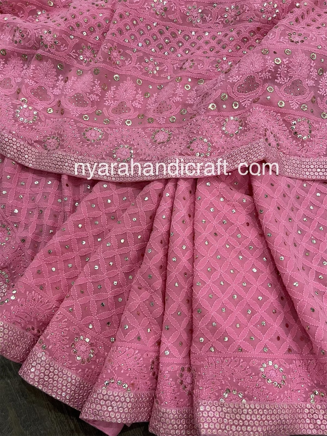 Lucknow Chikankari Pink Saree / Pure Silk Georgette / Hand Embroidered ...