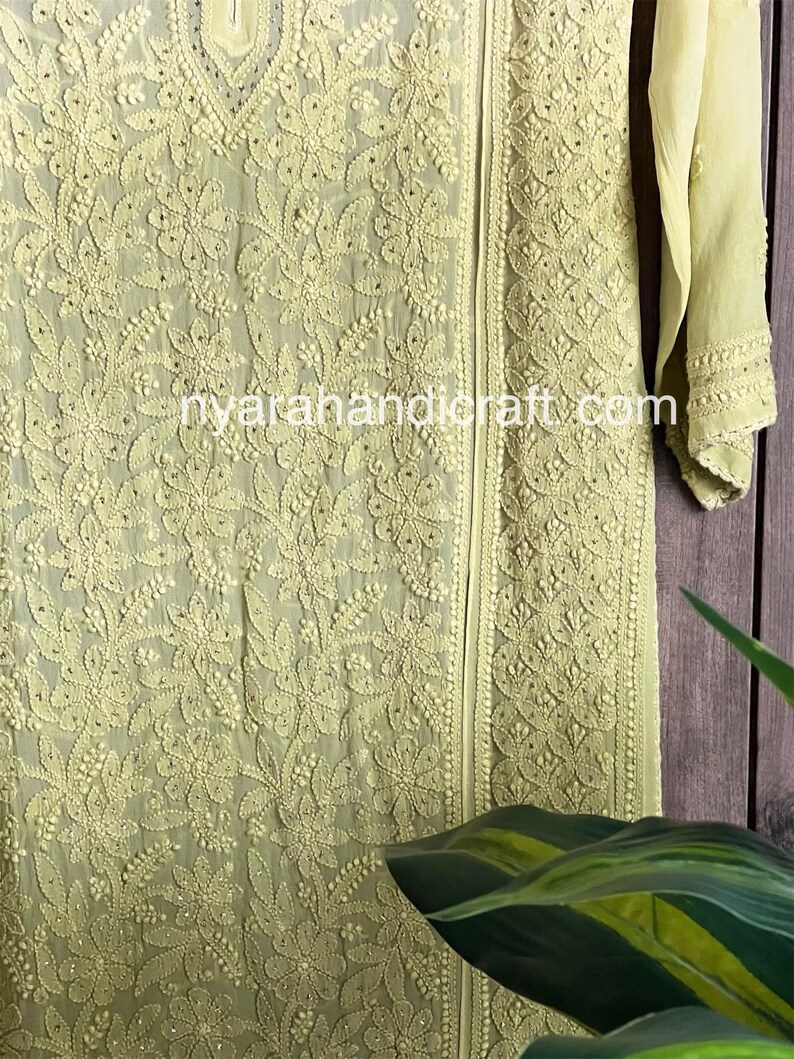 Ombre Georgette Kurta With Chikankari and Mukaish Kaamdani Work /liner ...