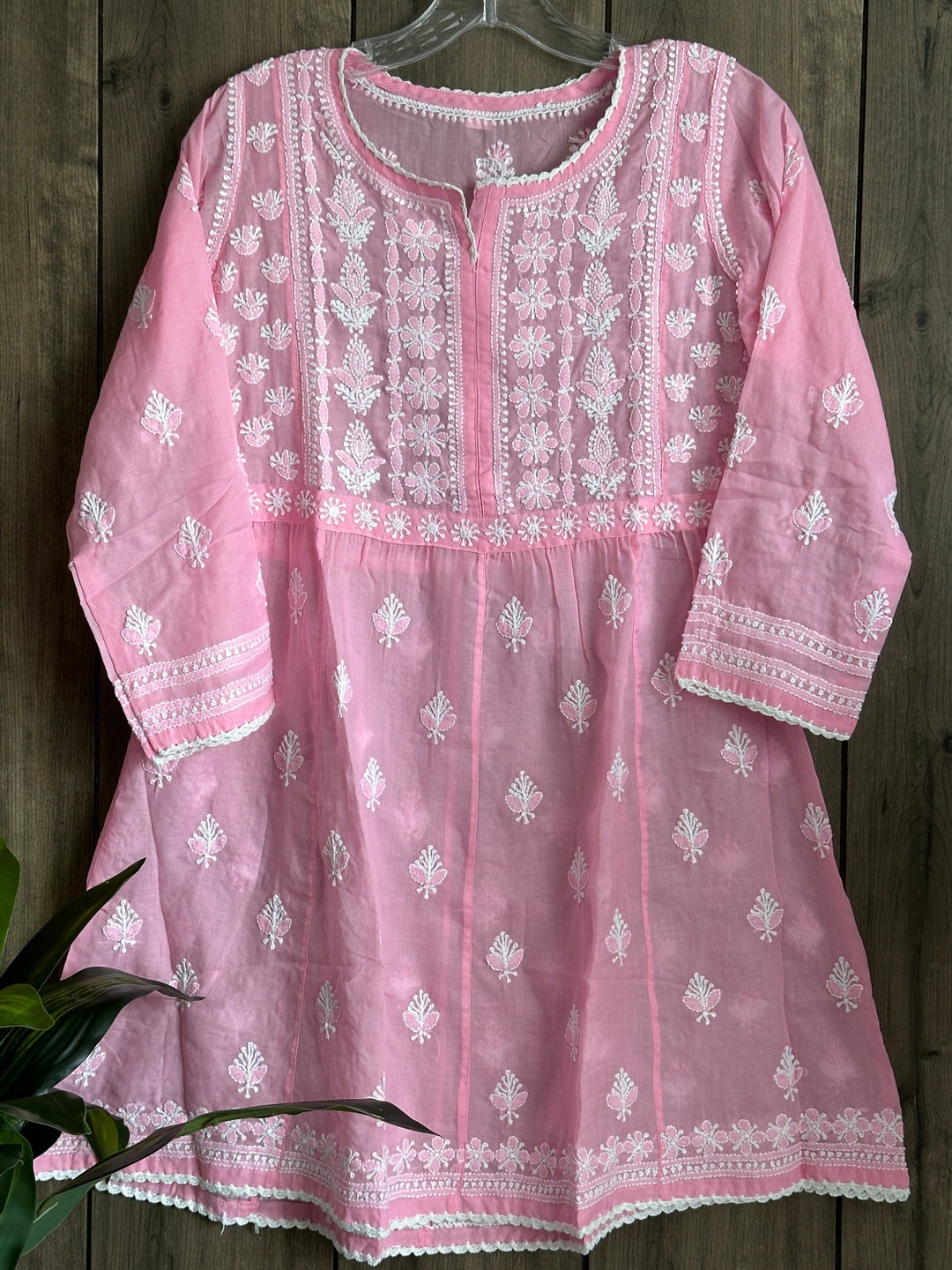 Pink Chikankari Short Kurti / Blouse on Soft Cotton / Free Shipping in ...