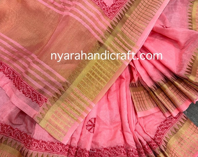 Chikankari Saree on Chanderi With Zari Border/ Fall and Petticoat ...