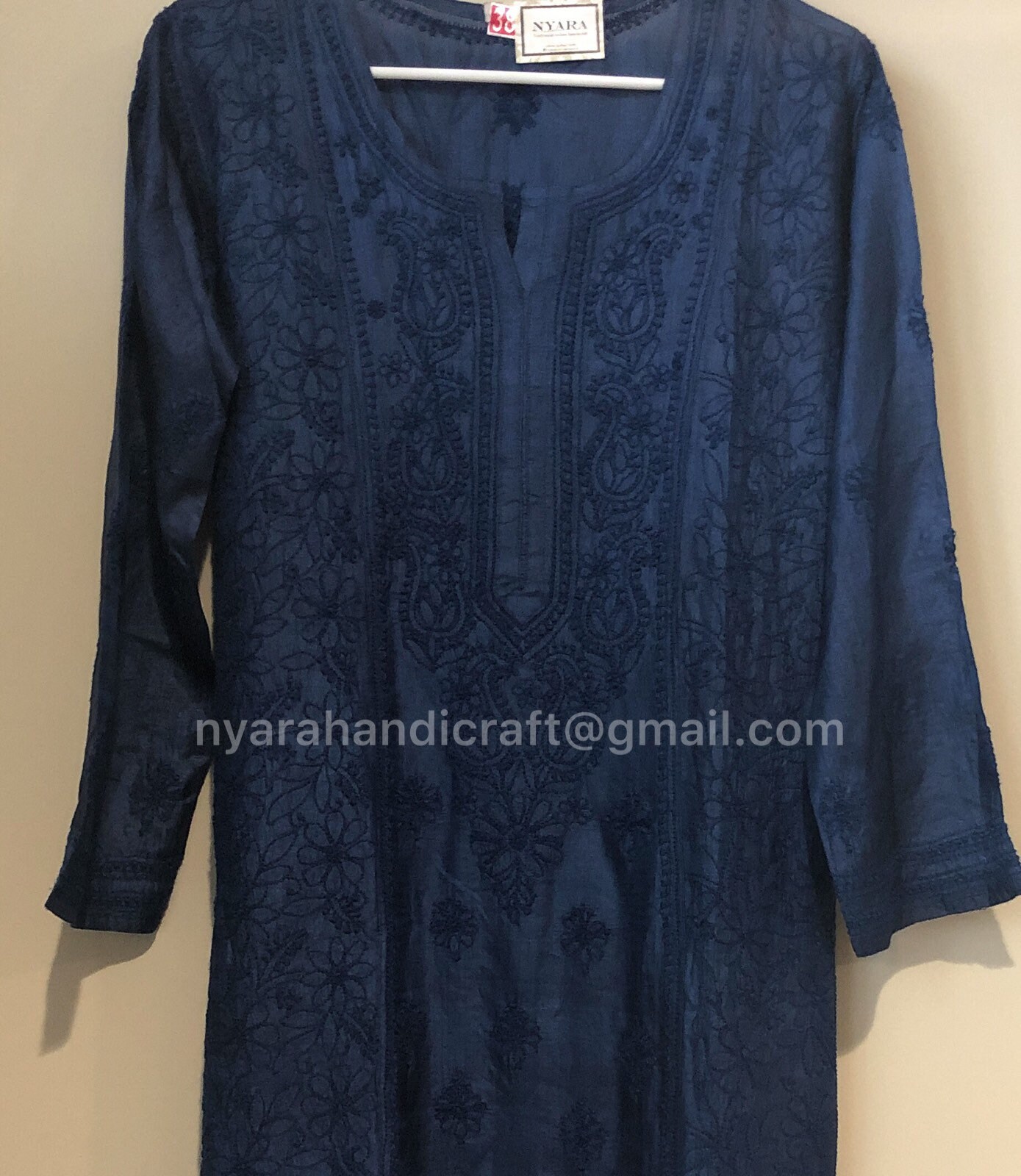 Lucknow Chikankari Silk kurti/tunic, Lucknow Chikan,FREE SHIPPING