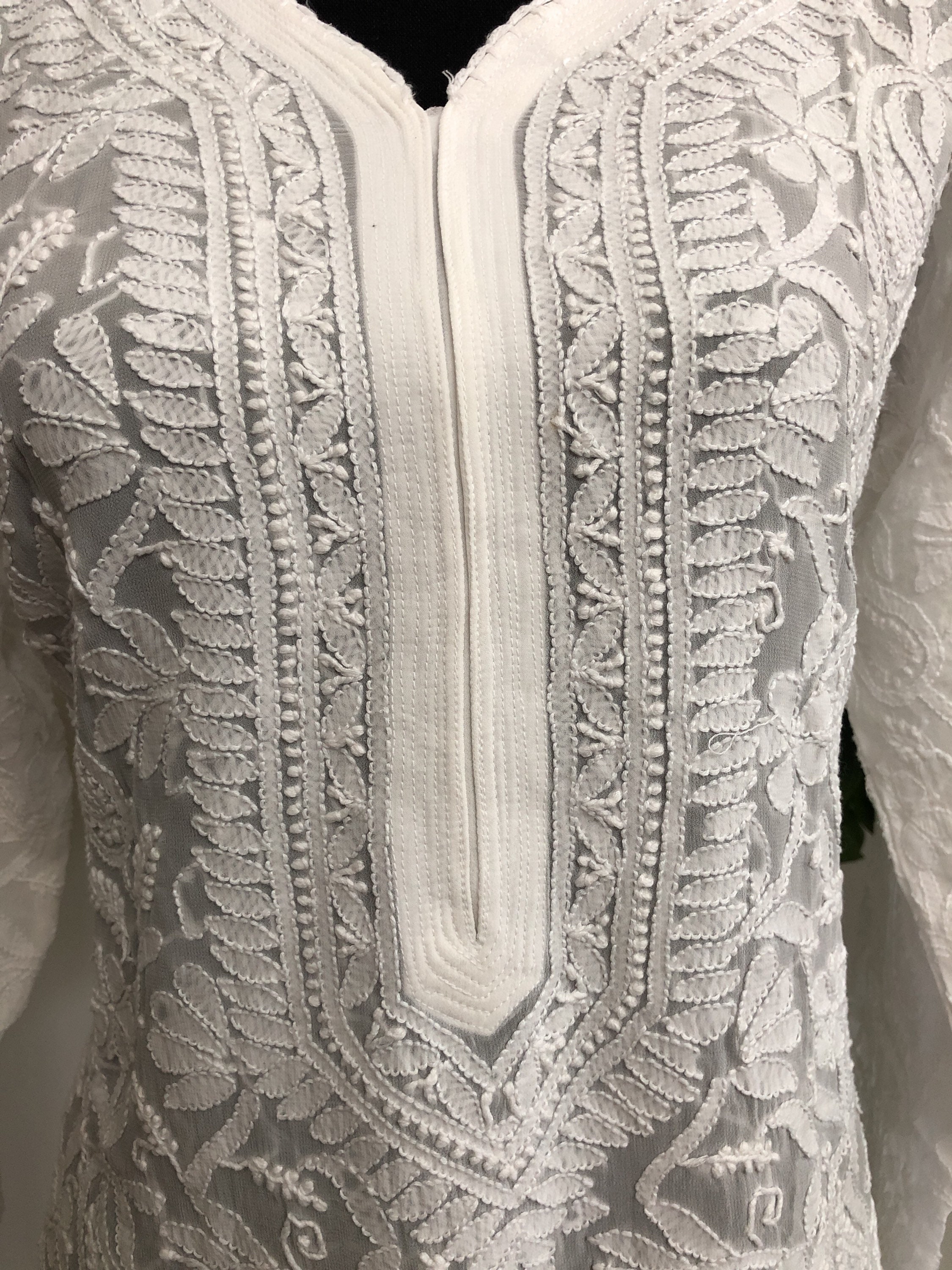 Lucknow Chikankari White Kurta on fine georgette/ All over embroidery ...