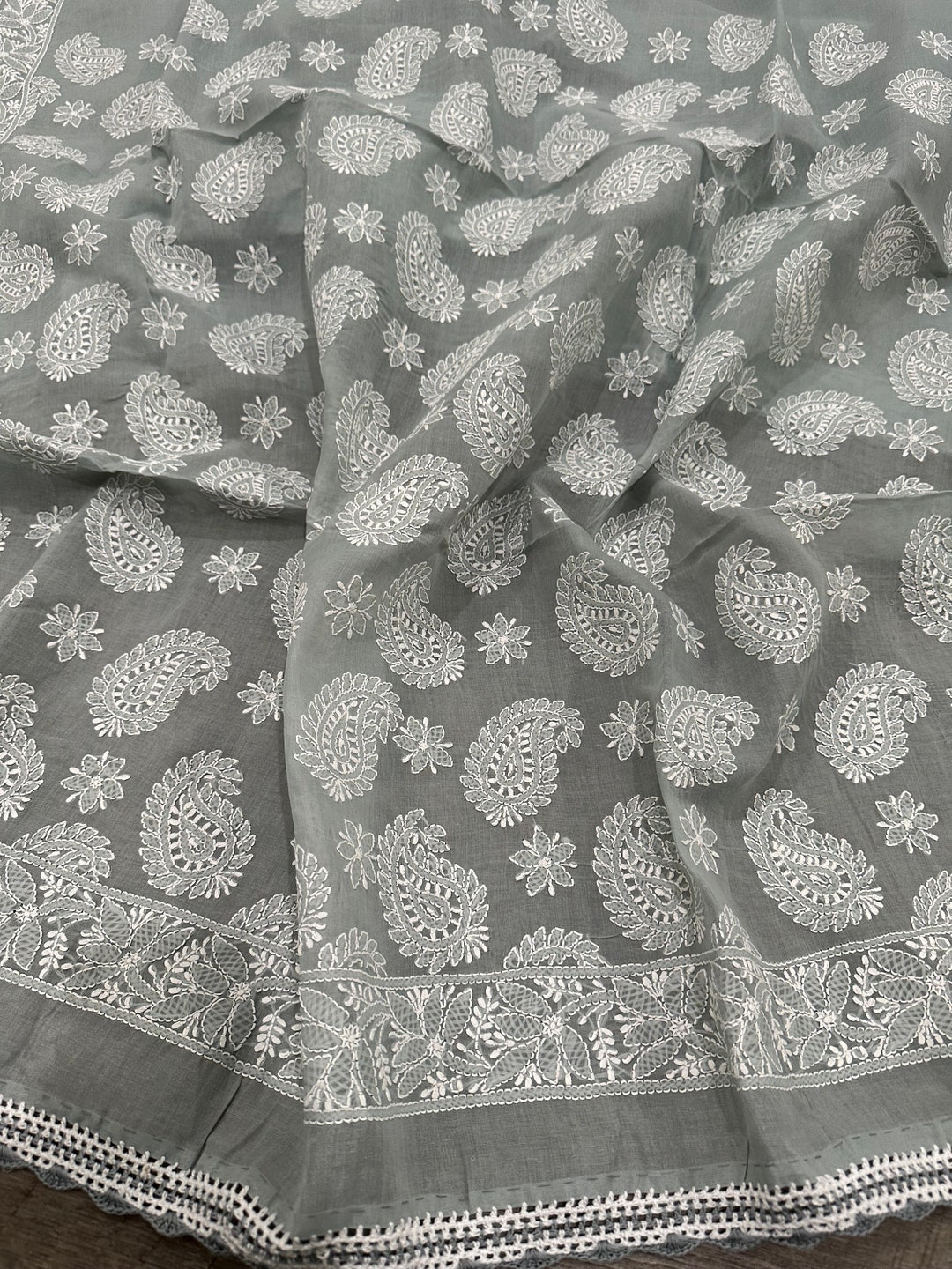 Gray Chikankari Cotton Saree /fall and Petticoat Included / Free ...
