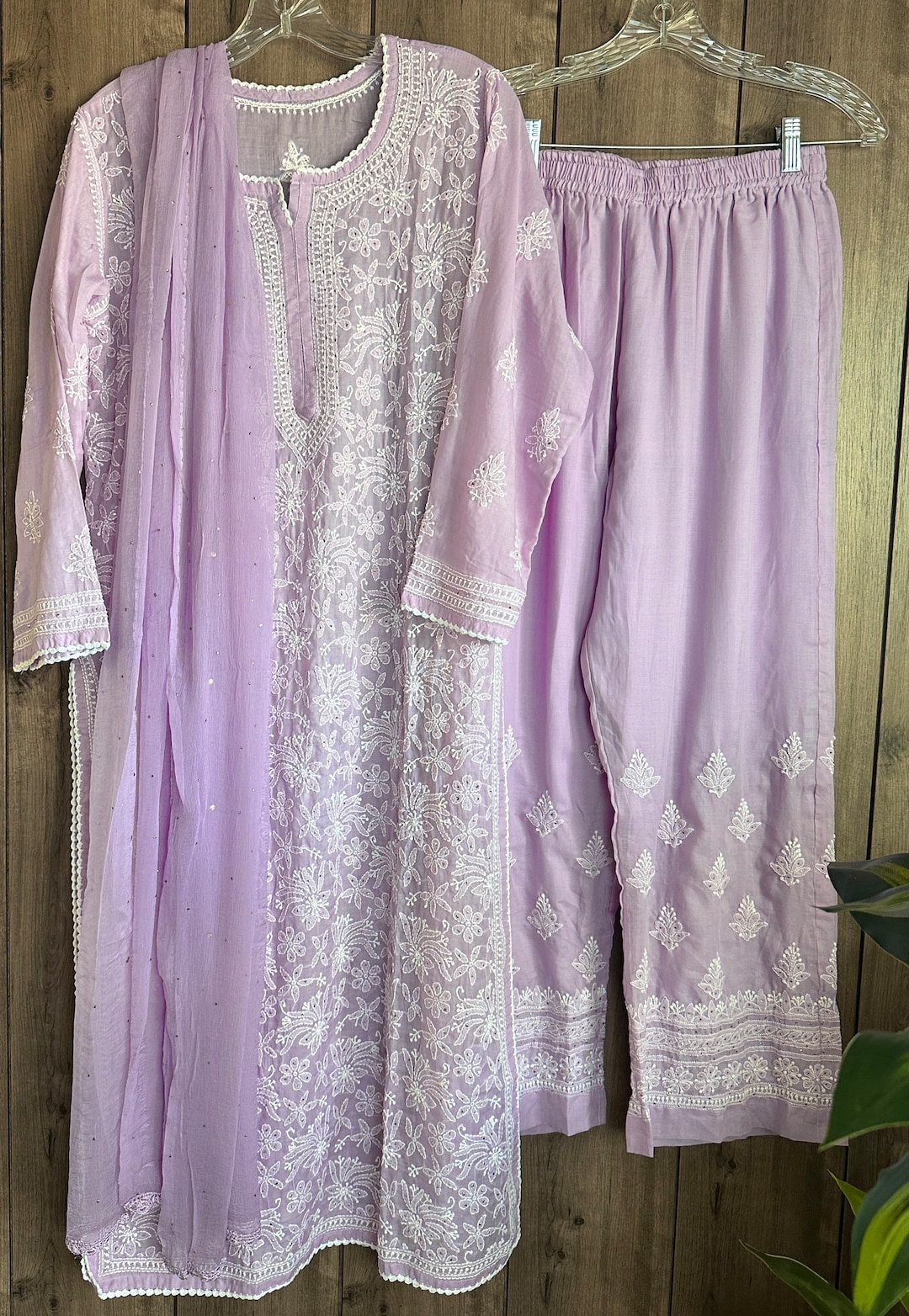 Lavender Chikankari Soft Malmal Suit / Kurta Palazzo and Dupatta /free ...