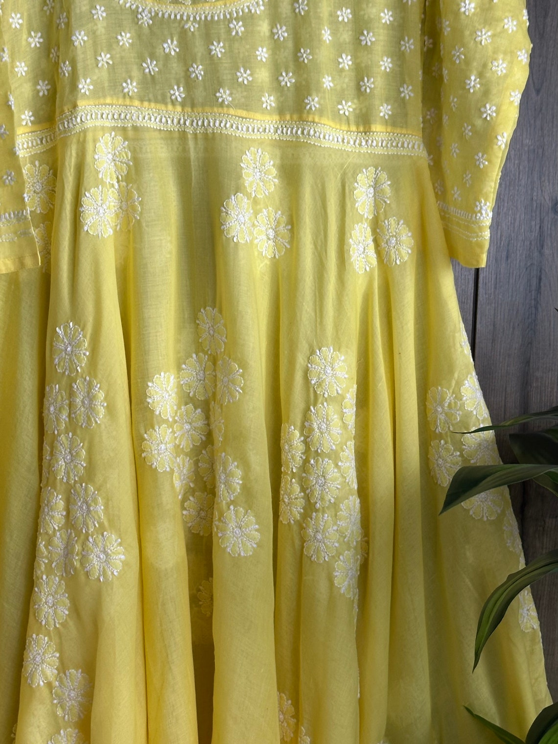 Yellow Chikankari Yoke Anarkali Soft Cotton / Free Shipping in US - Etsy