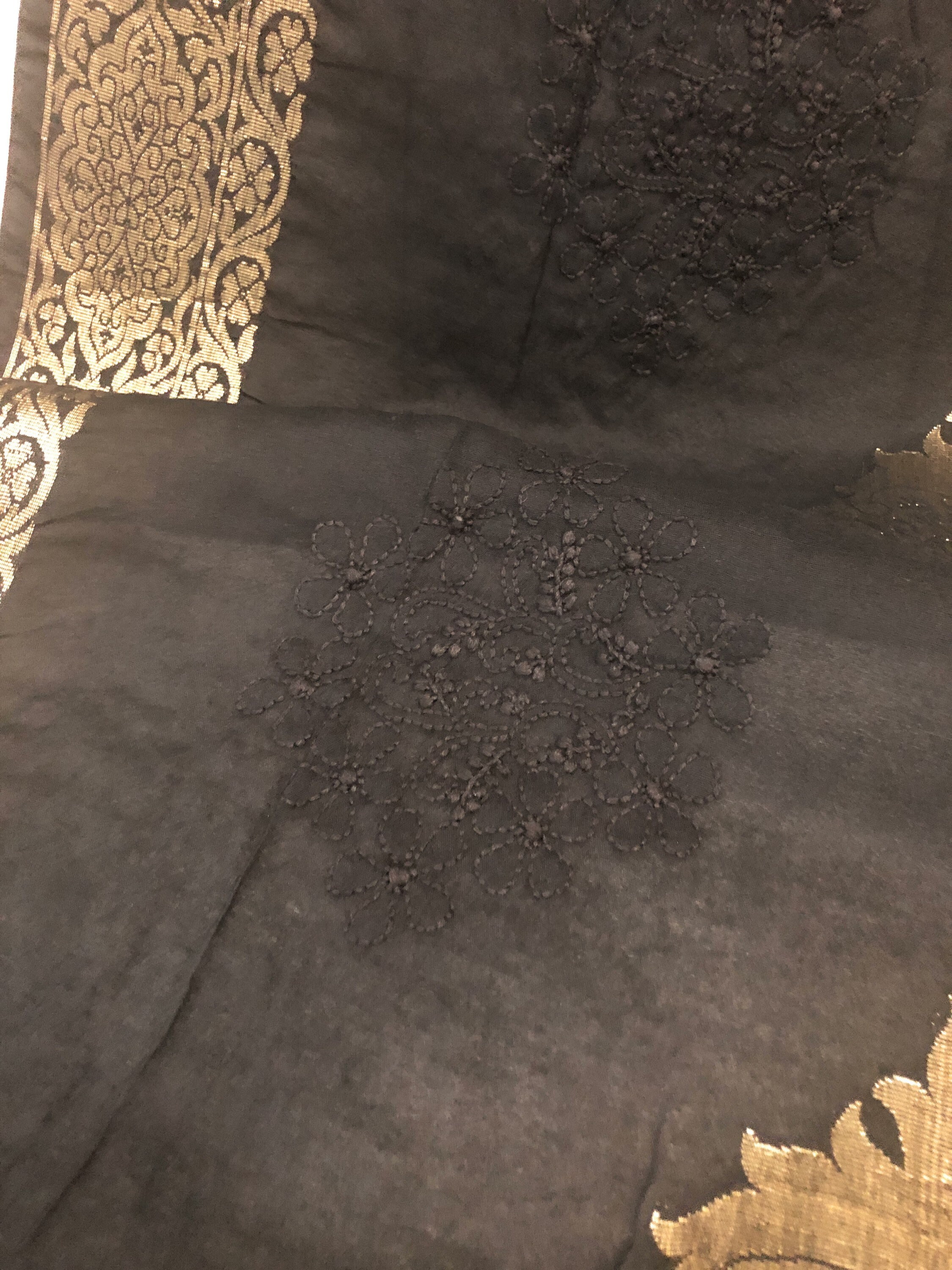 Chikankari Black Dupatta /Chanderi Fabric with Banarsi Weave/ FREE SHIPPING