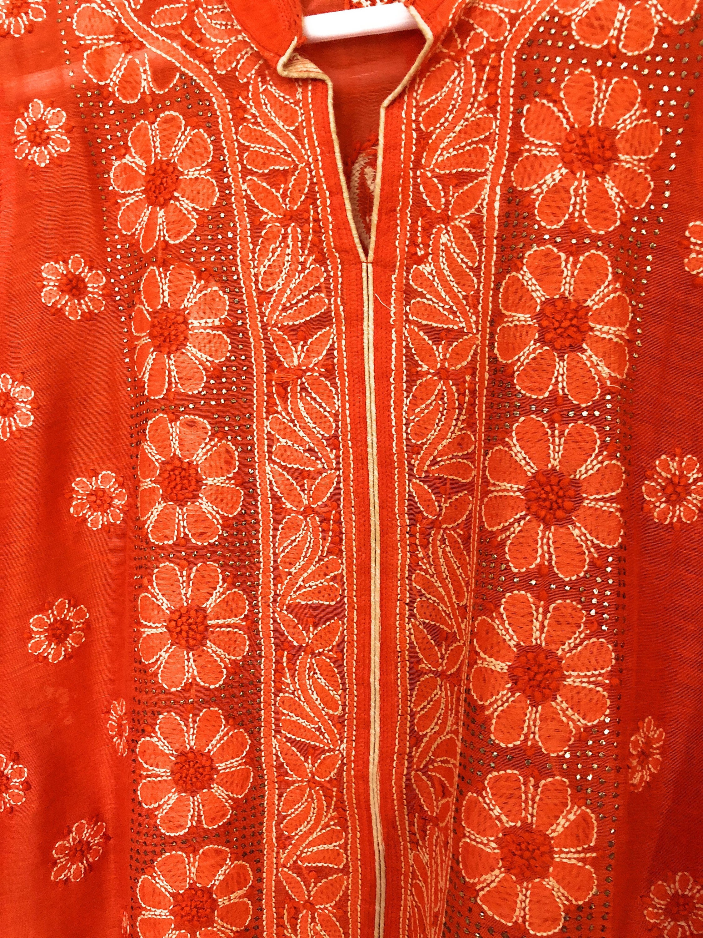 Chikankari kurti on Chanderi Silk with Mukaish/Kaamdani work, Liner ...