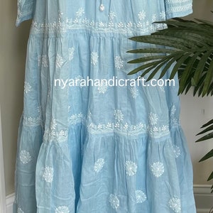 Powder Blue Chikankari Anarkali on Soft Cotton / Liner Included/ Free ...