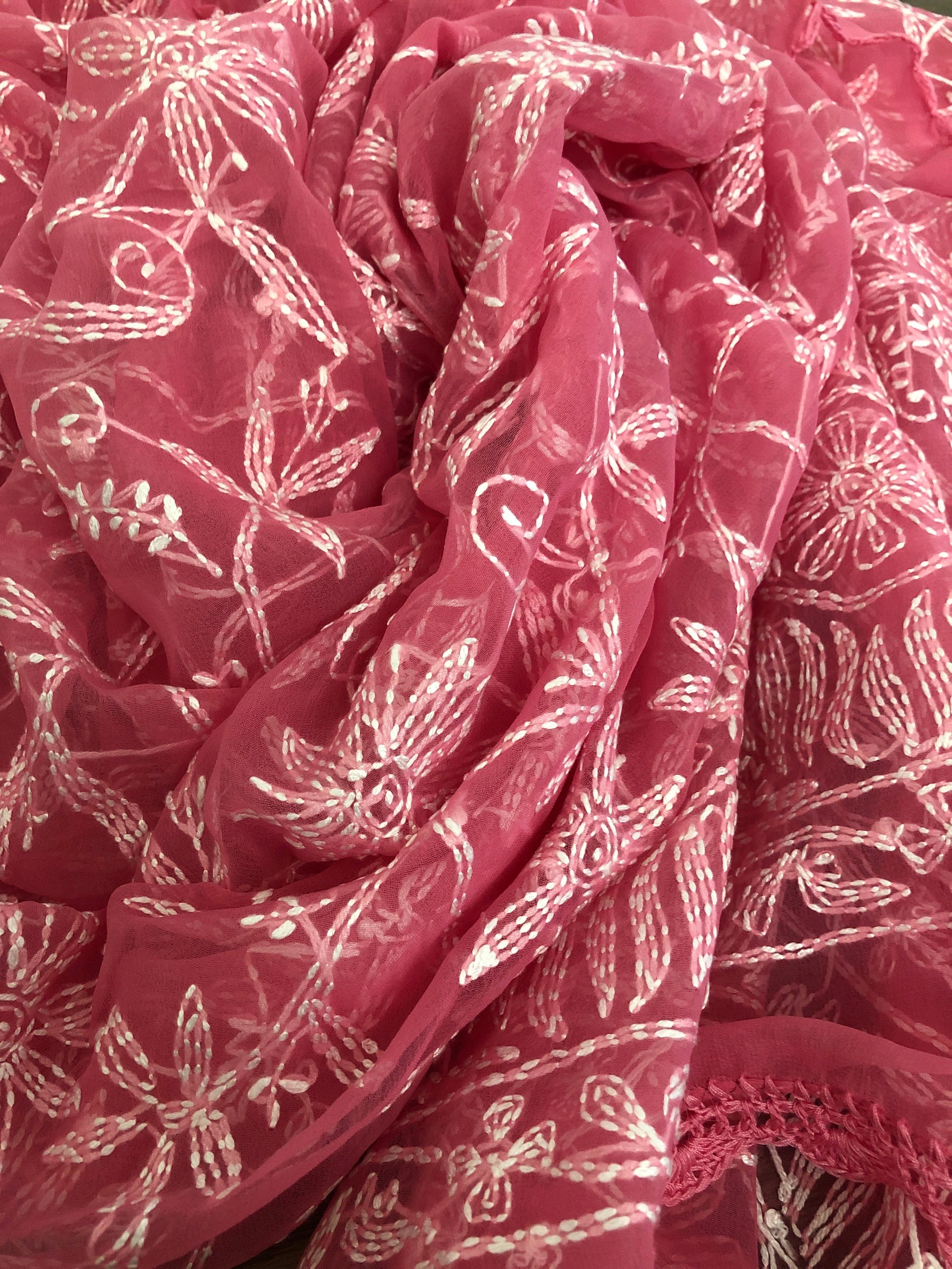 Lucknow Chikankari Dupatta / all over hand embroidery/Free Shipping