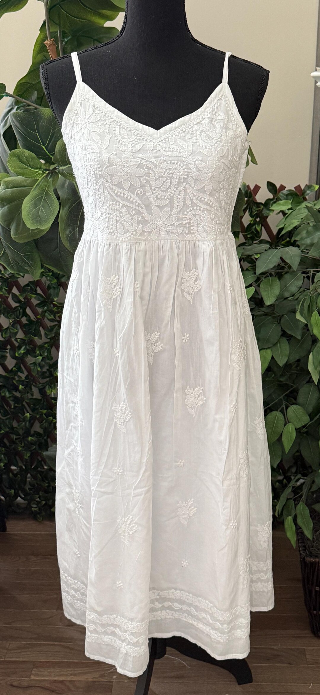 Chikankari White Maxi Dress Pure Cotton / Hand Embroidered/ Ships From ...