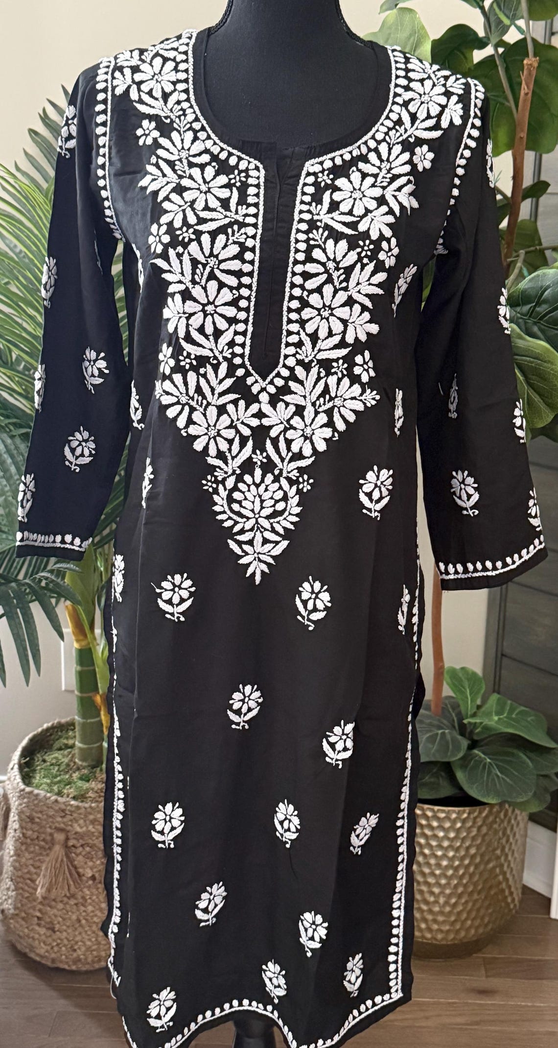 Chikankari Hand Embroidered Kurta Tunic / Free Shipping in US - Etsy