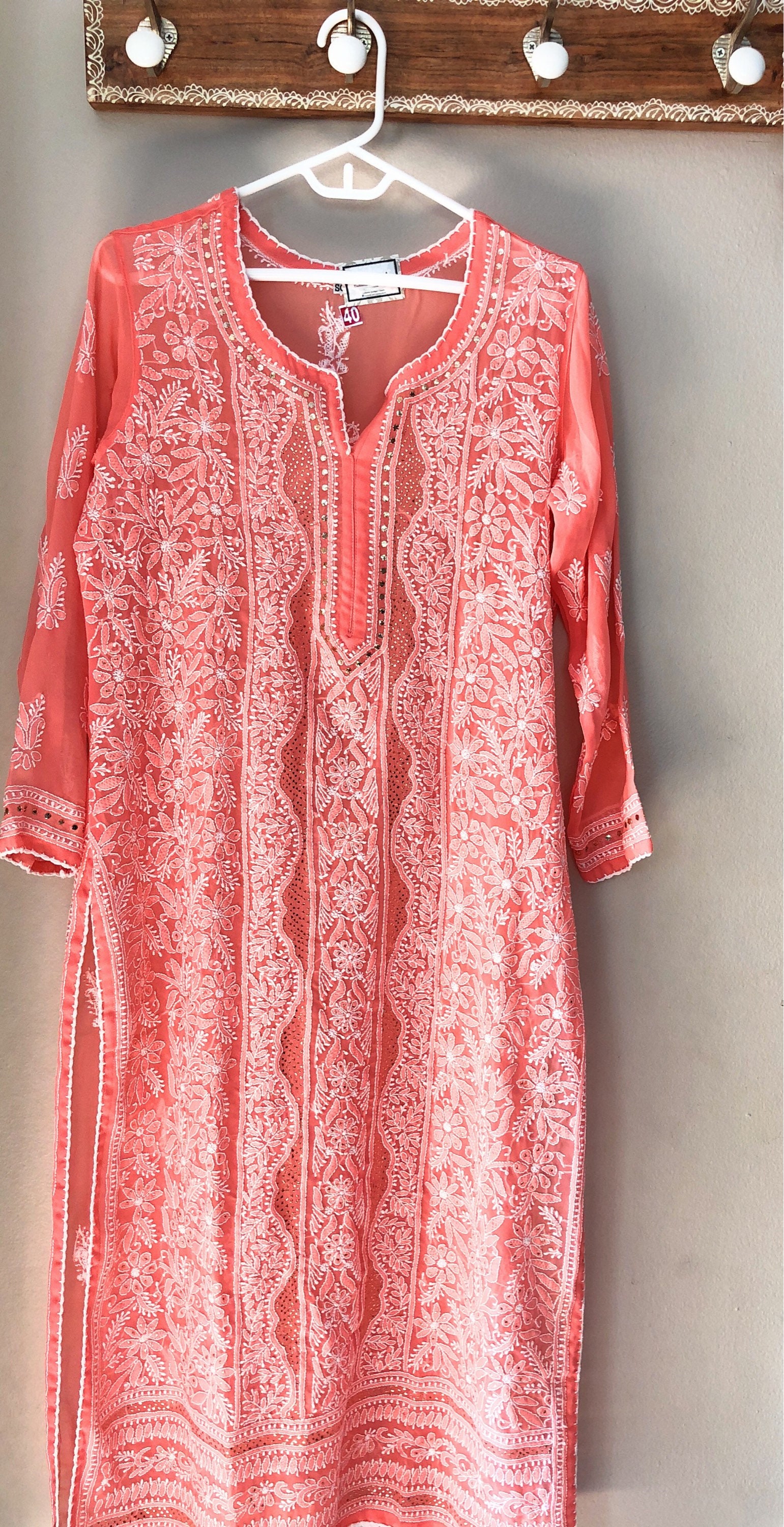 Lucknow Chikankari fine georgette kurti/tunic with kaamdani work ...