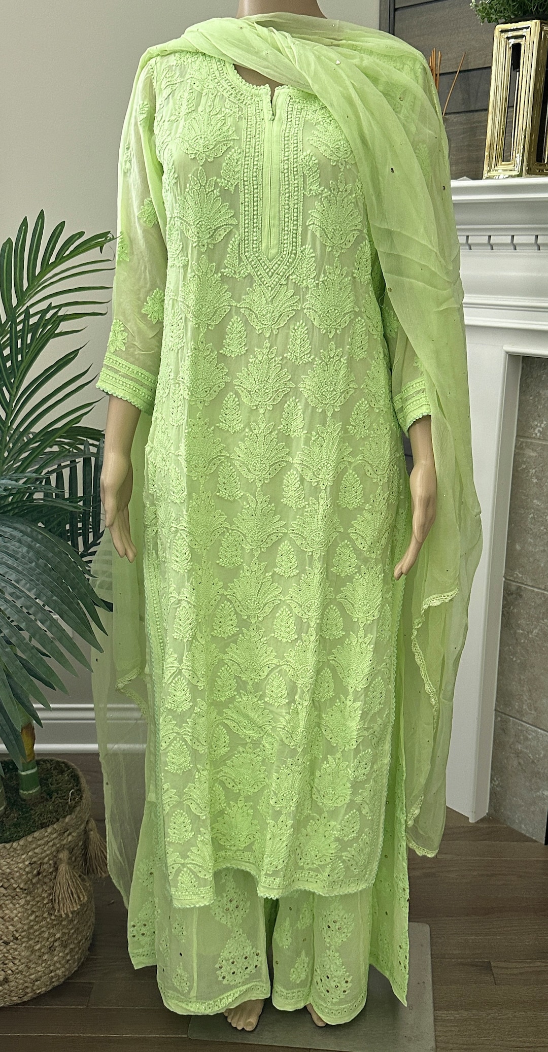 Lucknow Chikankari Lime Green Suit / 4 Pc Set /FREE SHIPPING in US - Etsy