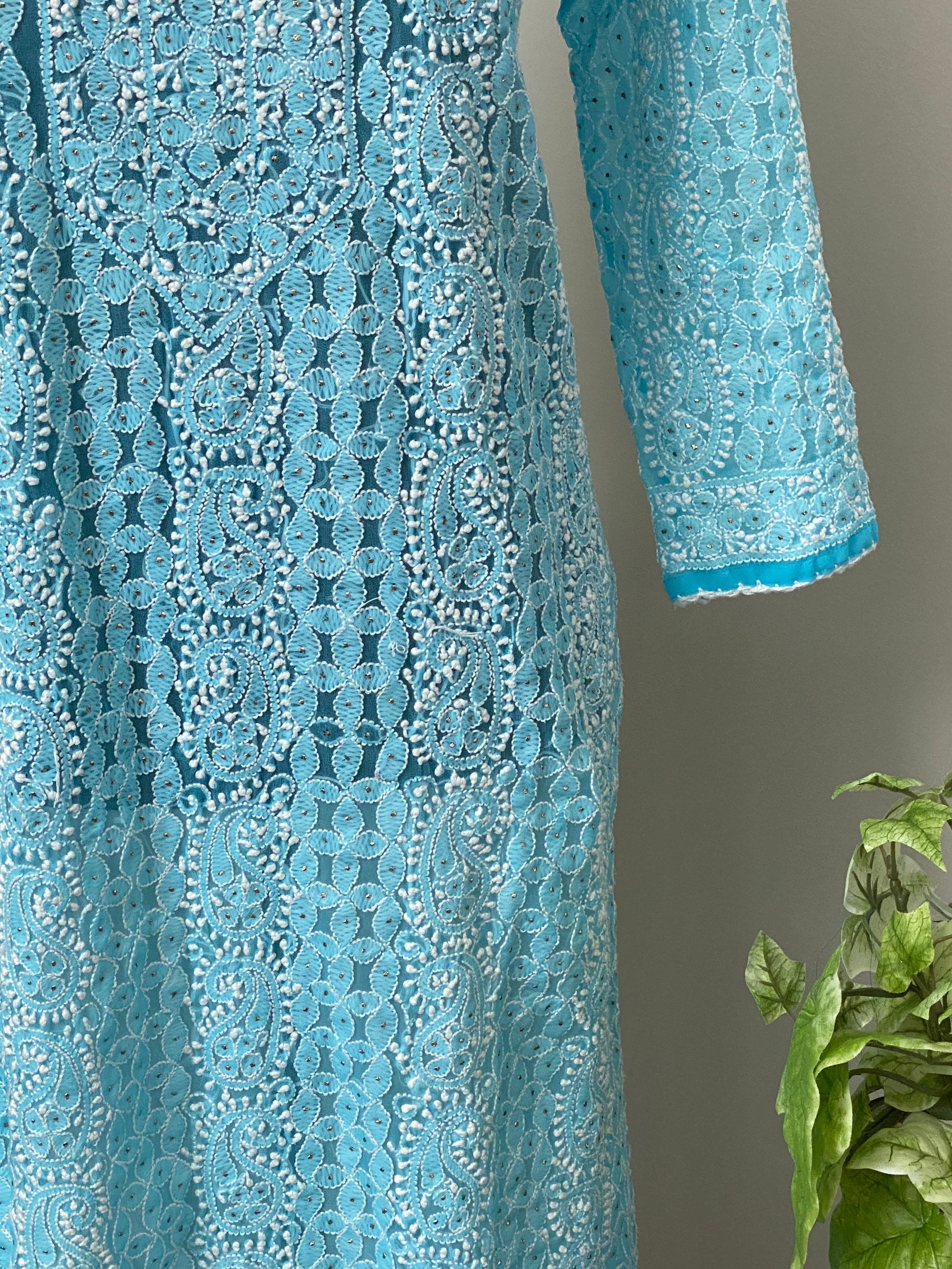 Lucknow Chikankari Georgette Kurti, With matching Liner/ Heavy all over ... Lucknow Chikankari Georgette Kurti, With matching Liner/ Heavy all over ...