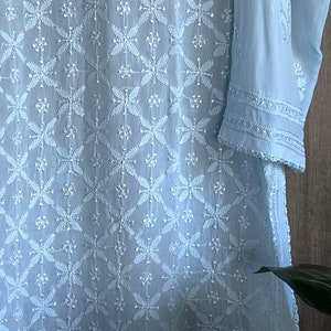 Lucknow Chikankari Powder Blue Kurta on Georgette / Liner Included ...