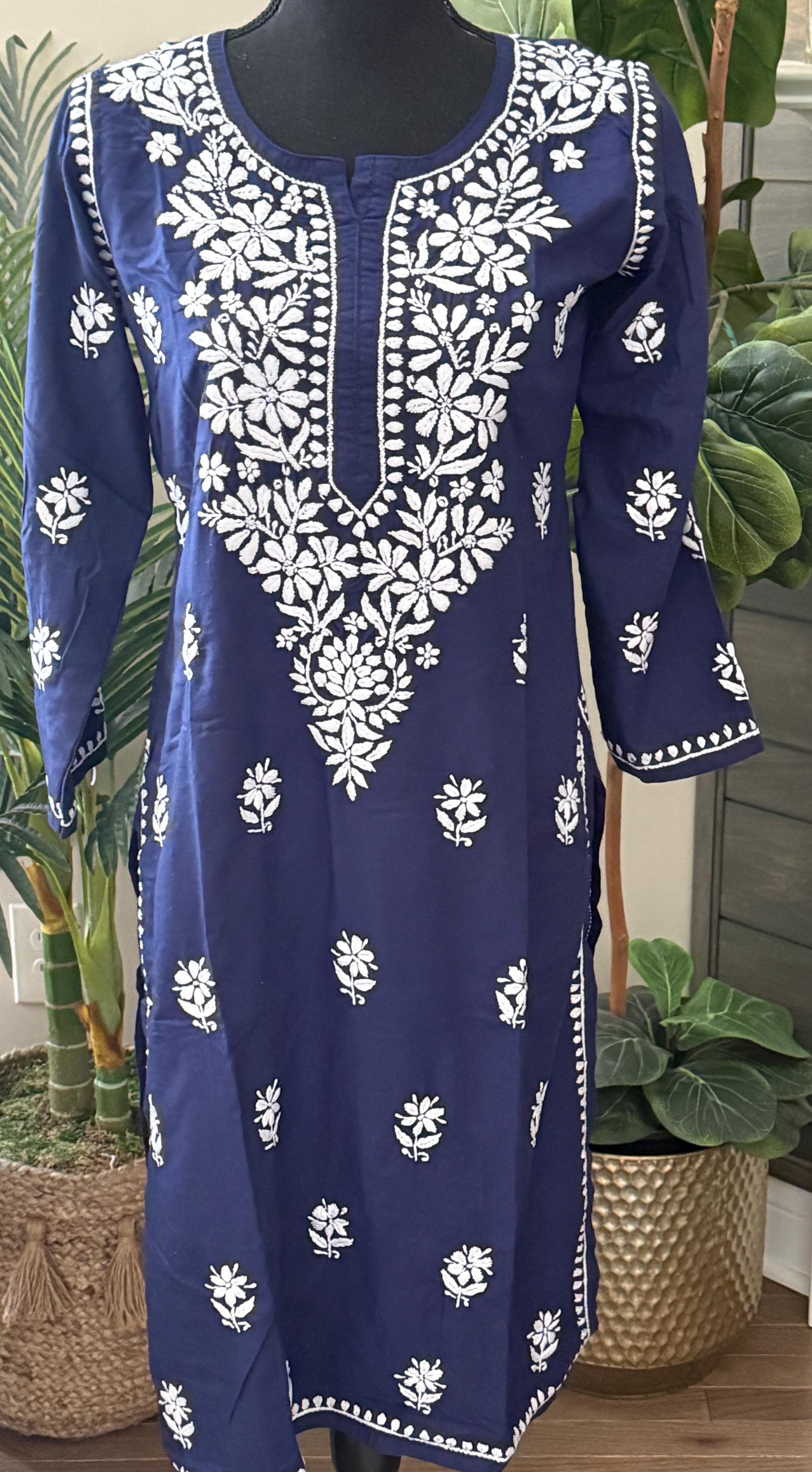 Chikankari Hand Embroidered Kurta Tunic / Free Shipping in US - Etsy