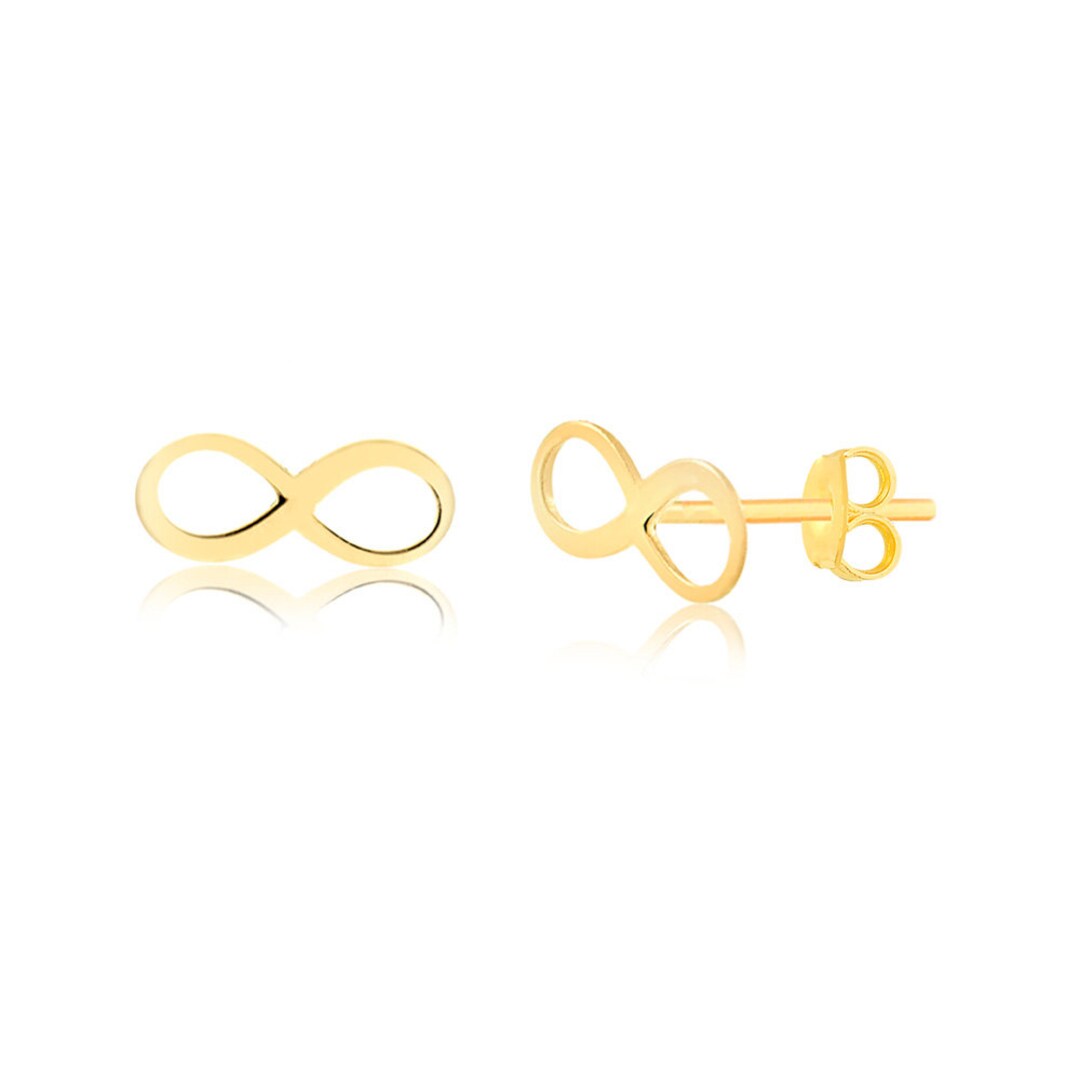 14k Solid Yellow Gold Infinity Symbol Earrings | Shaped Butterfly Backs ...
