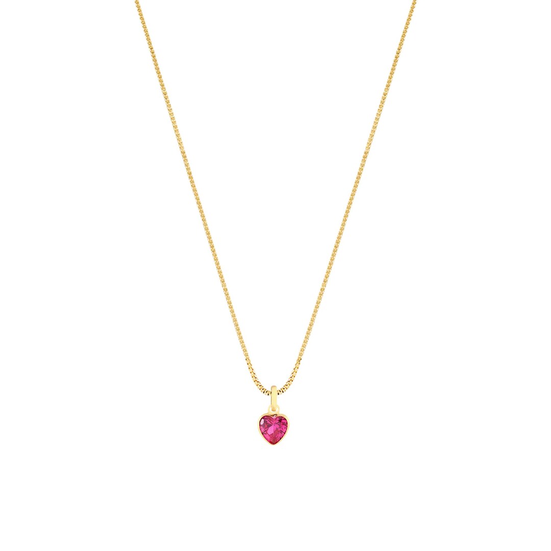 18K Solid Yellow Gold Classic Red Heart Cubic Zircon 45cm Necklace for ...