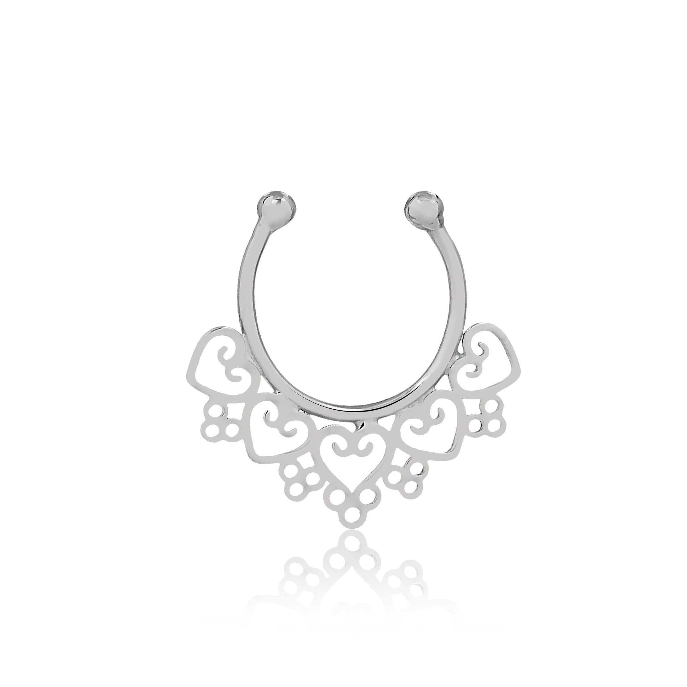 Tribal Heart Septum Ring 18k Solid White Gold Septum Cuff - Etsy