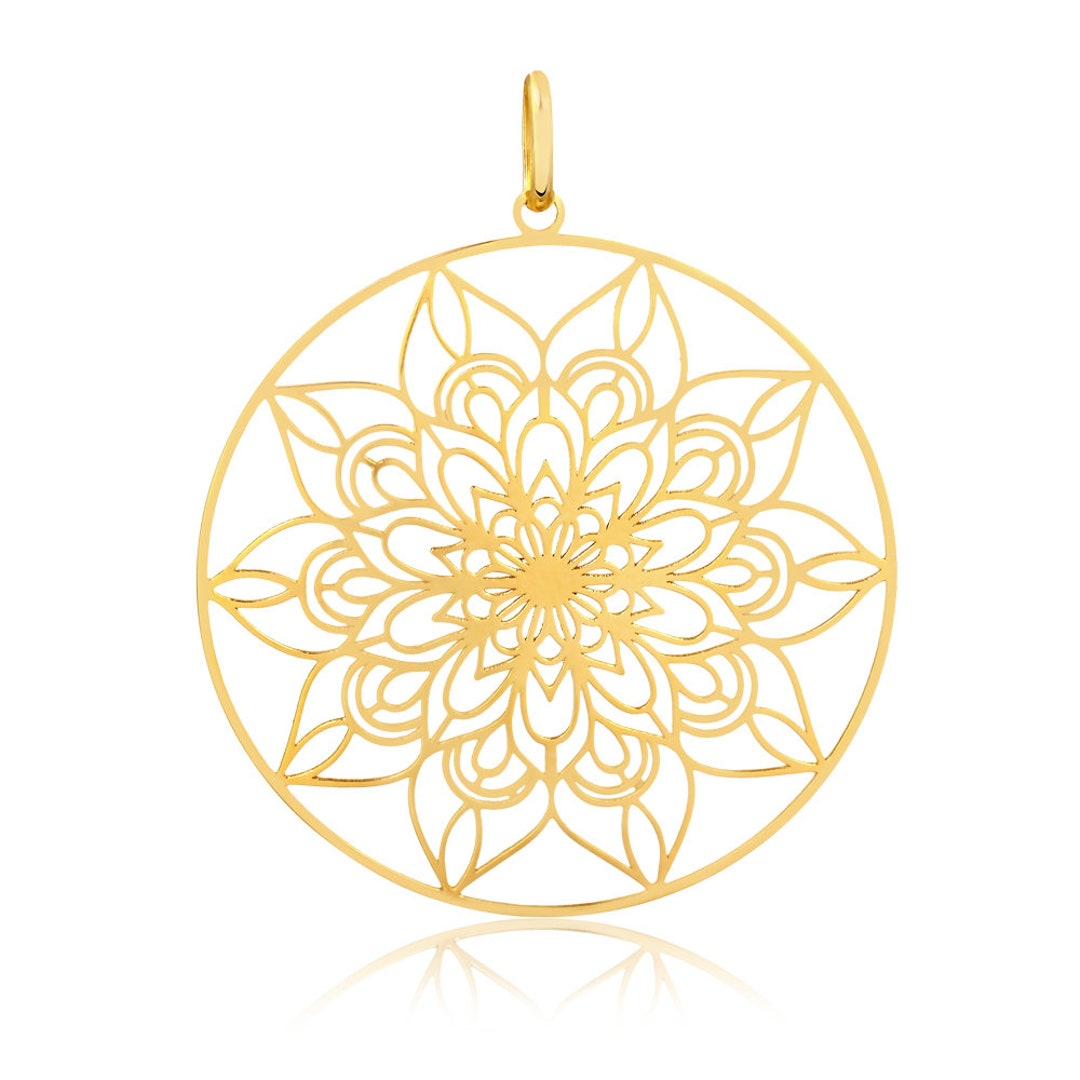 14k Solid Yellow Gold Mandala Circle Charm for Chain for Women - Etsy