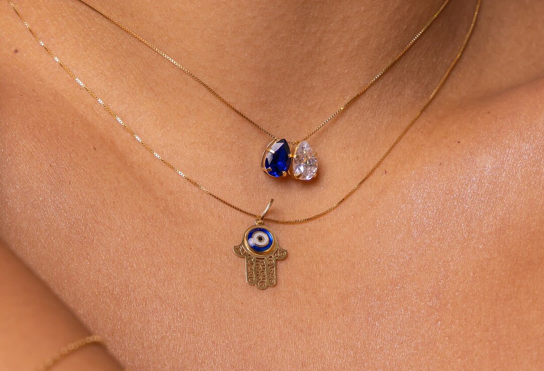 Greek Eye Evil Eye 18k Solid Yellow Gold Hand Charm Chain for Girls ...