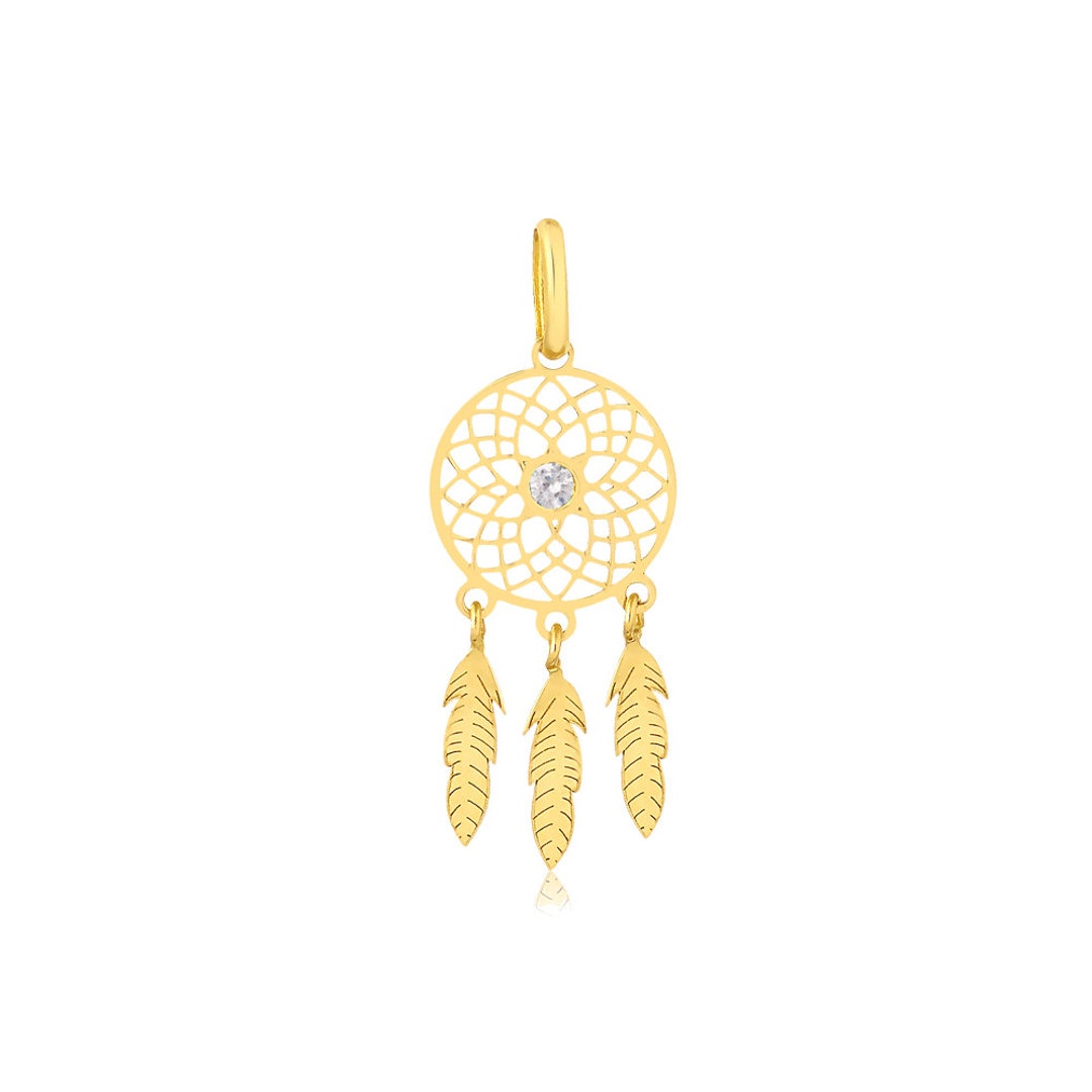 18k Solid Yellow Gold Dream Catcher Cubic Zircon Charm for Chain for ...