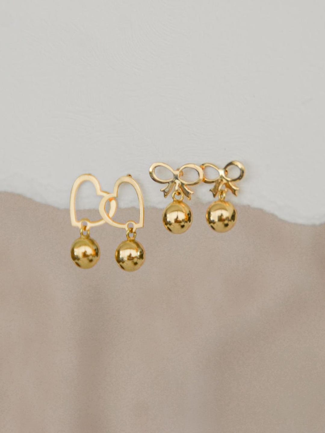 18K Yellow Gold Heart Shape Dangle Ball for Girls, Women and Kids - Etsy