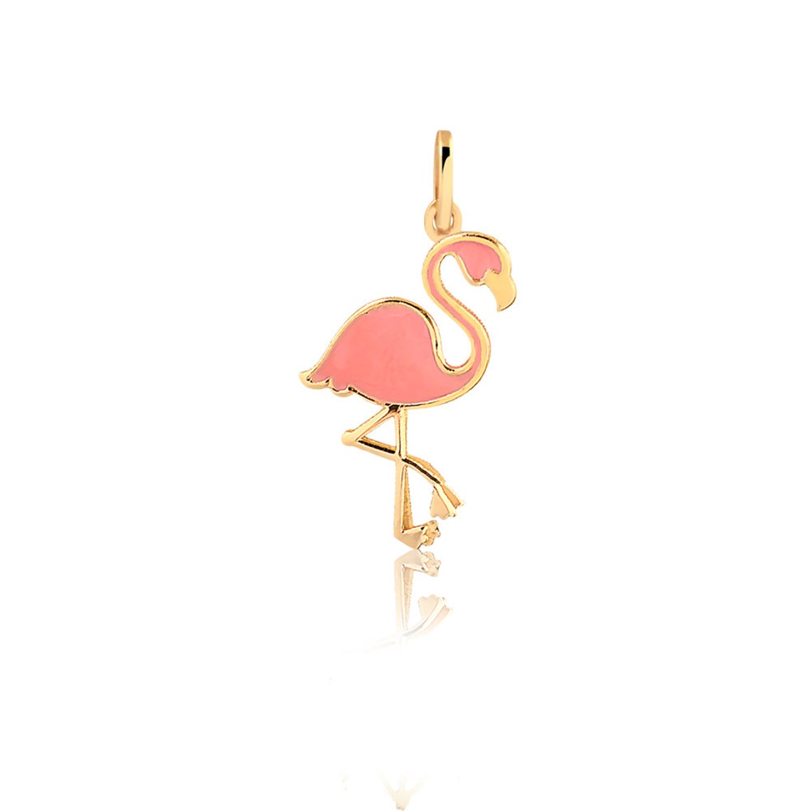 14k Solid Yellow Gold Enamel/resin Flamingo Charm for Chain for Girls ...