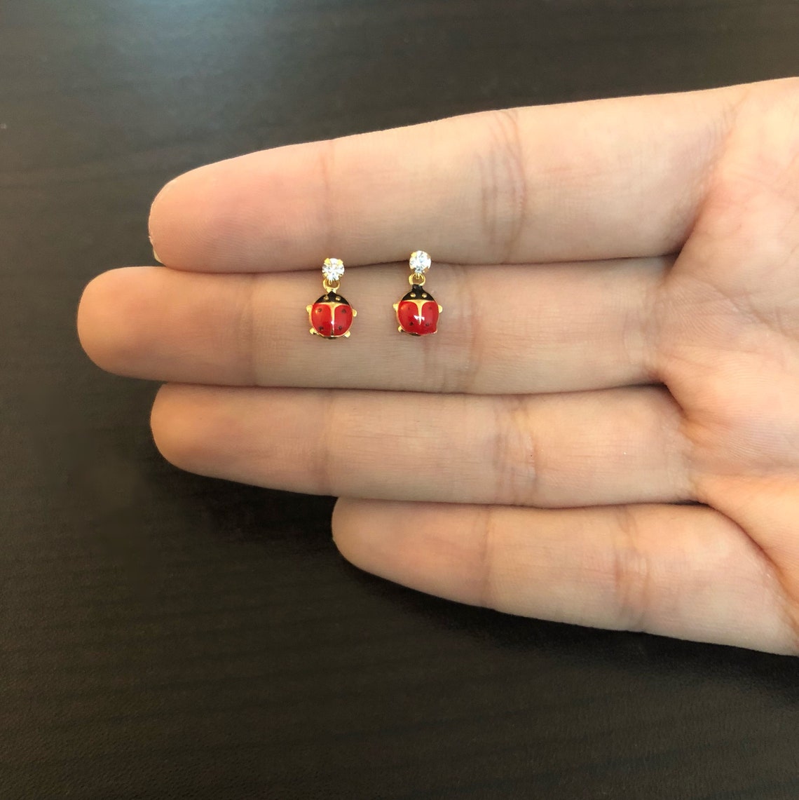 Ladybug 18k Solid Yellow Gold 2.5 Mm Cubic Zircon Butterfly | Etsy