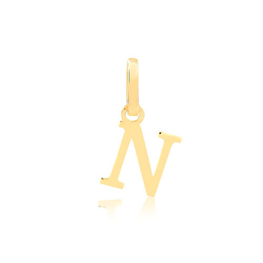 Gold Letter N Sign, 18k Solid Yellow Gold Letter Pendant for Necklace ...