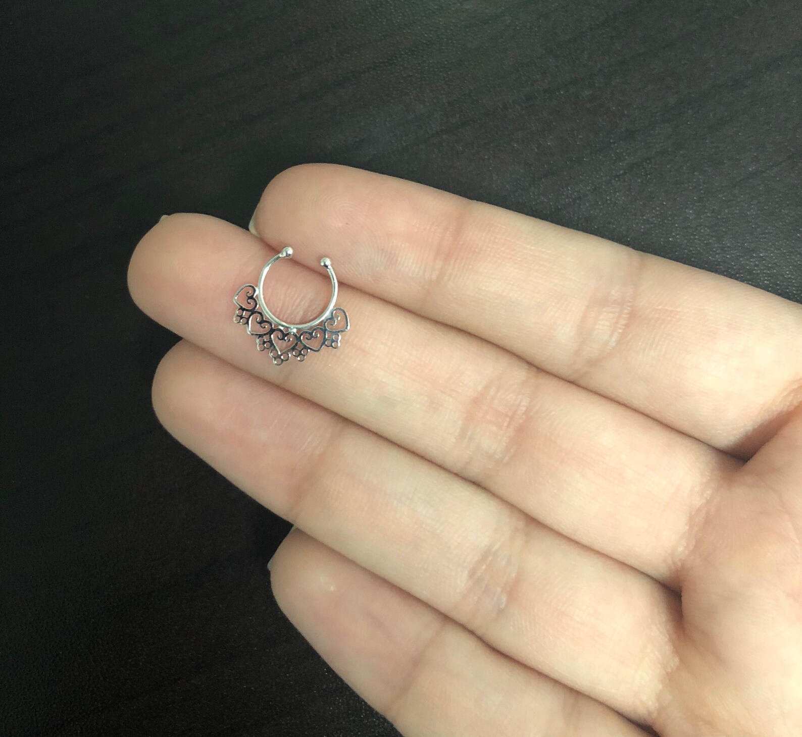 Tribal Heart Septum Ring 18k Solid White Gold Septum Cuff - Etsy
