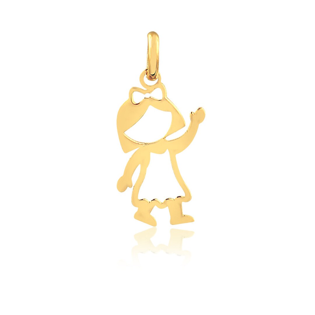 Girl Pendant 18k Solid Yellow Gold Little Girl Kid Pendant for Necklace ...