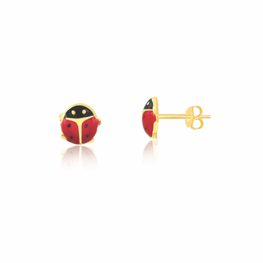Red Enamel Ladybug 18k Solid Yellow Gold Butterfly Backs Stud - Etsy