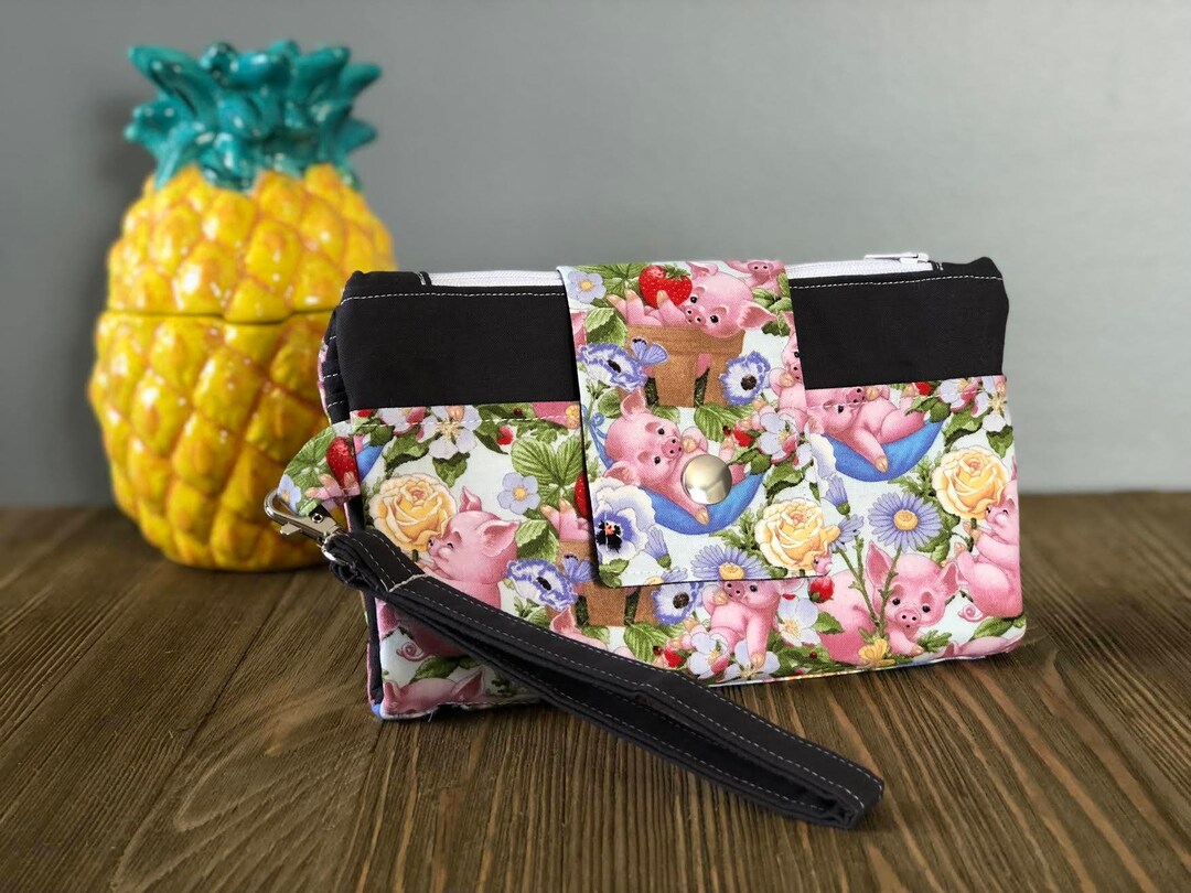 Women Pig Wallet,handmade Clutch,fabric Wallet Organizer,hidden Zipper ...