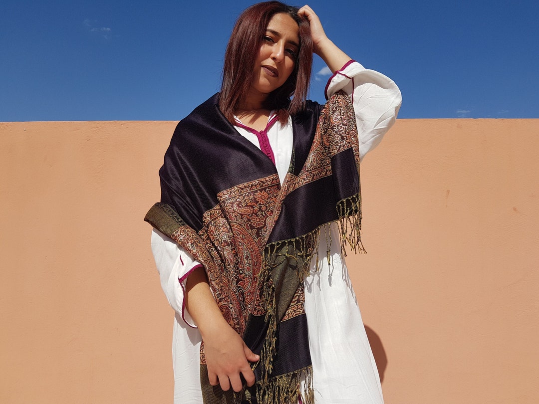Black Scarf Moroccan Pashmina, Black Shawl for Women - Etsy