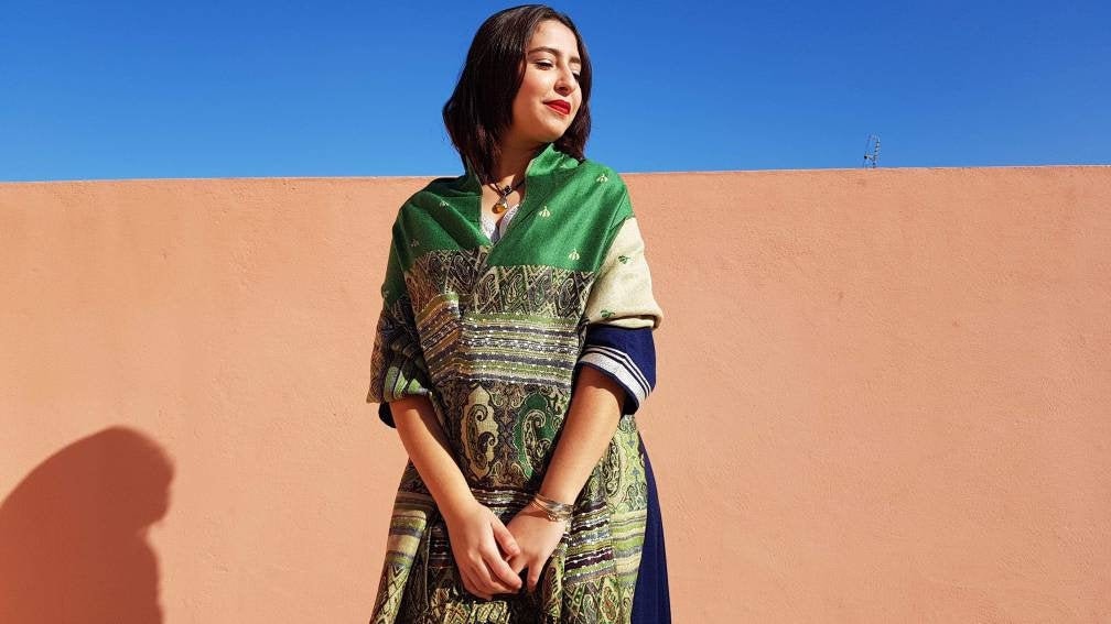 Green pashmina winter scarf for women