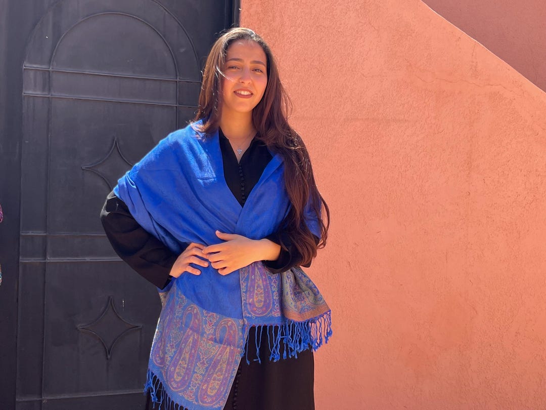 Blue Moroccan Scarf With Patterns – Large Fringed Shawl - Etsy