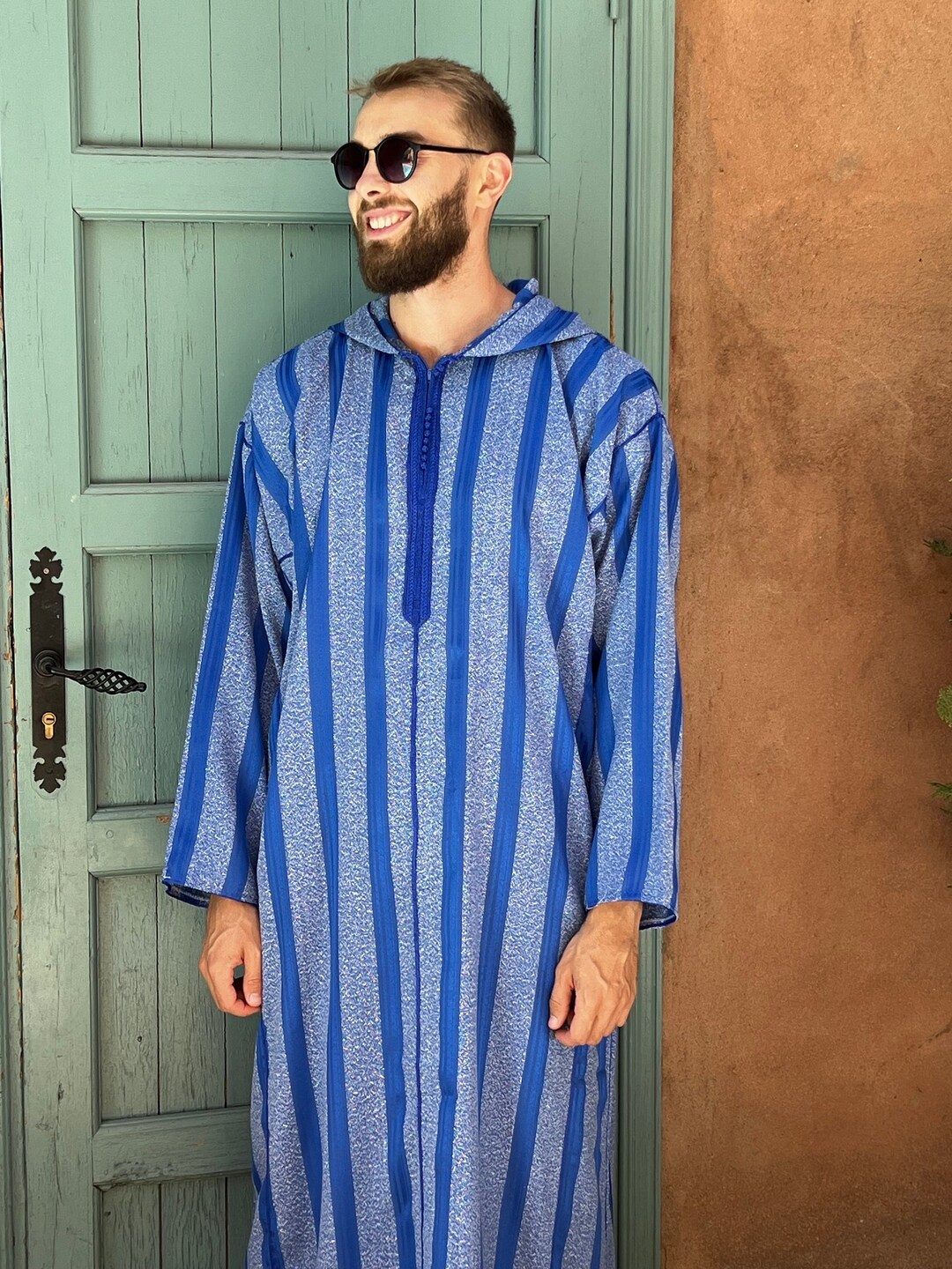 Blue Men Djellaba Perfect for Ramadan, Moroccan Kaftan With Hood, Gift ...