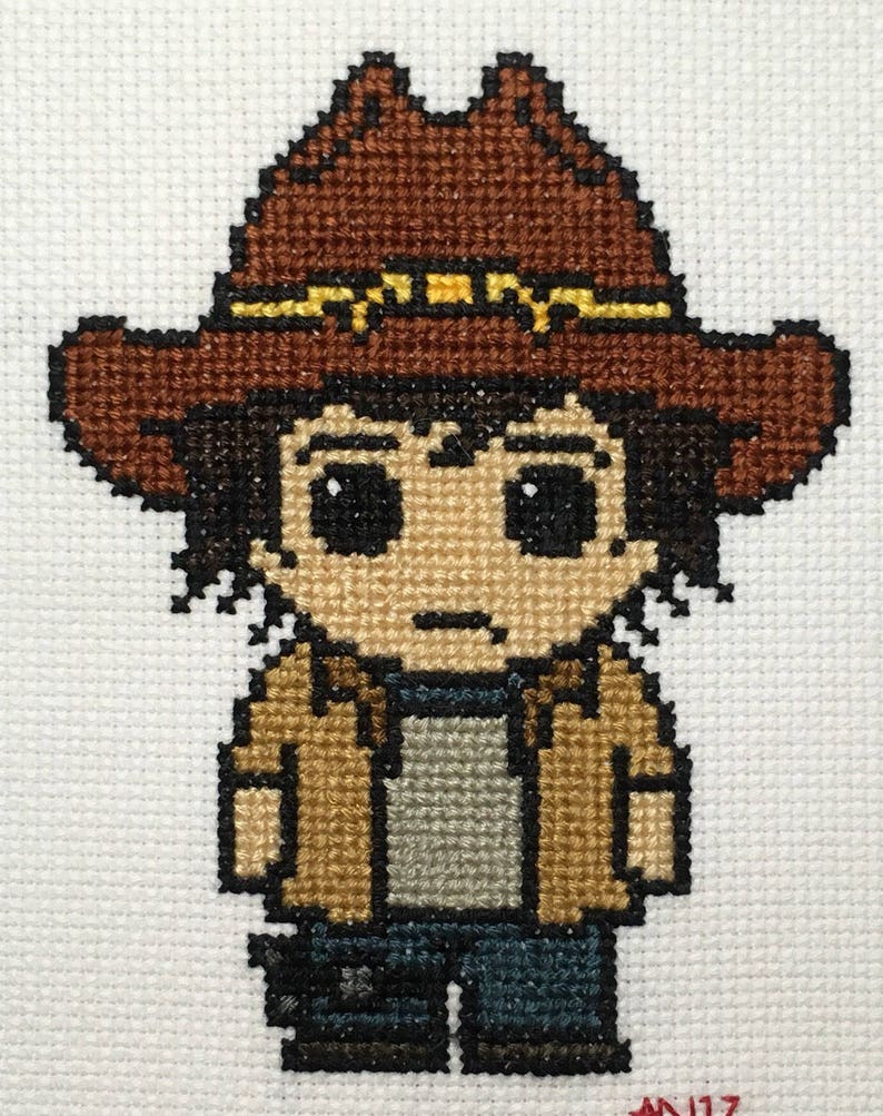 The Walking Dead Handmade Cross Stitch Carl Grimes - Framed - Etsy