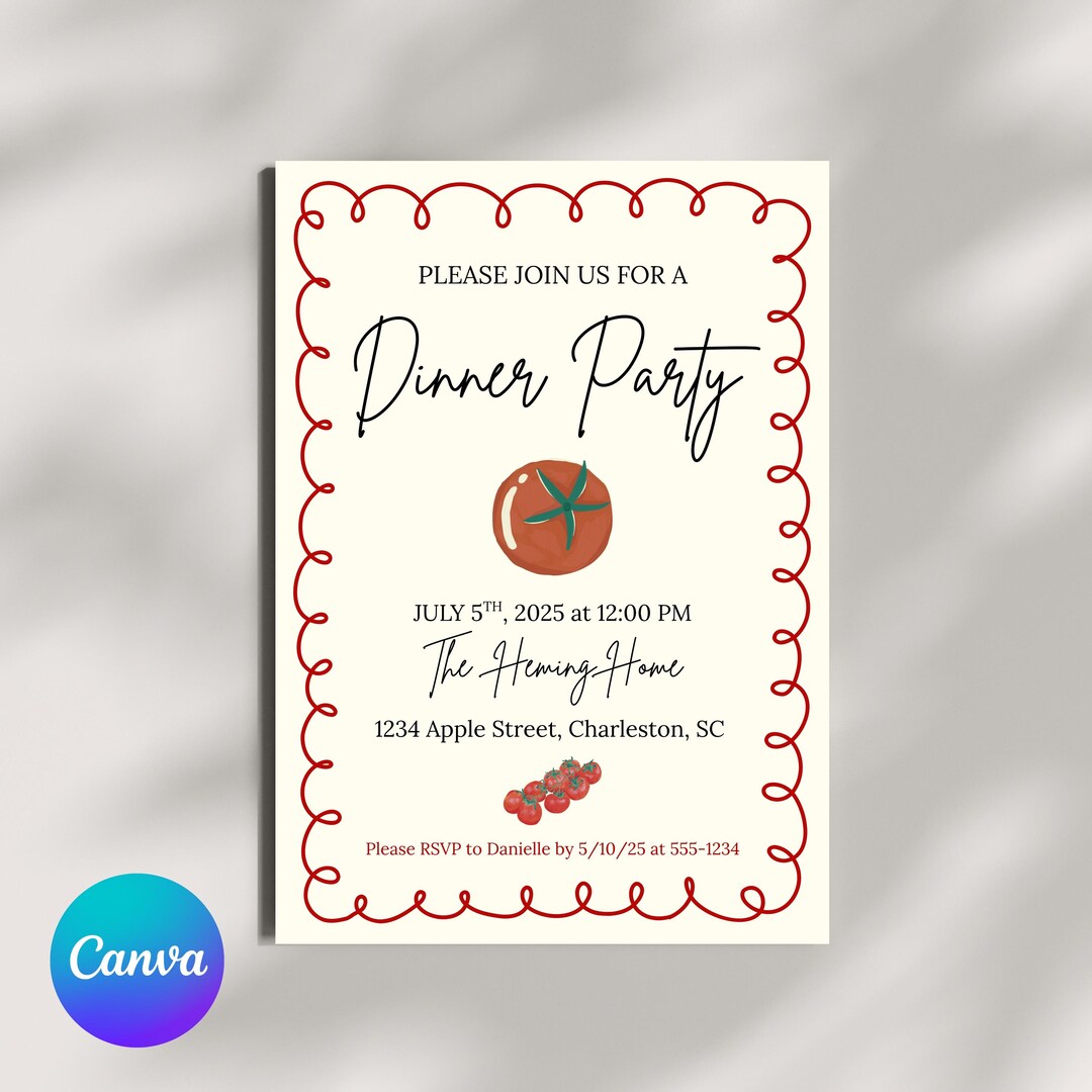 Customizable Tomato Dinner Party Bundle - Invitation, Place Cards, Menu ...