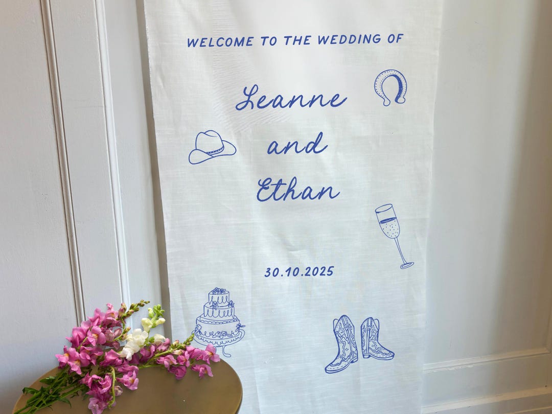 Custom Linen Western Wedding Banner Handwritten Cursive Fabric Sign ...