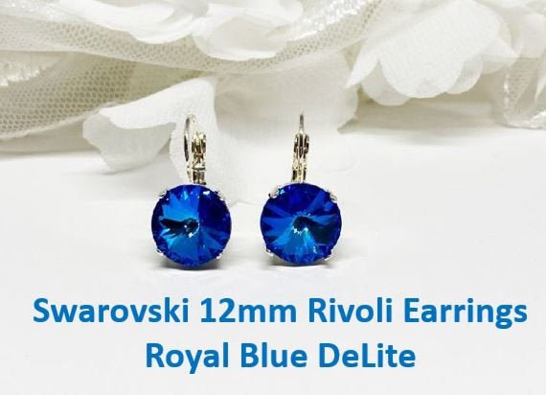 Swarovski 12mm Royal Blue Delite Crystal Round Earrings, Something Blue ...