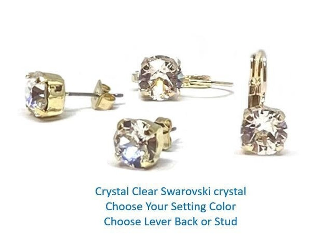 8mm Crystal Clear Lever Back Drop and Stud Earrings - Choose Your ...