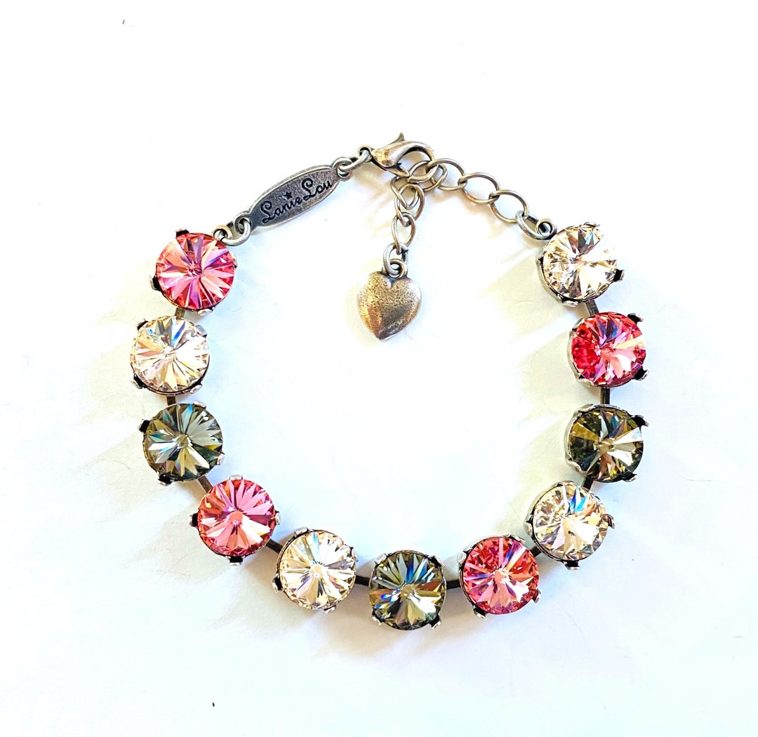 Swarovski 10mm/11mm Pink, Crystal, Gray Rivoli Crystal Tennis Bracelet ...