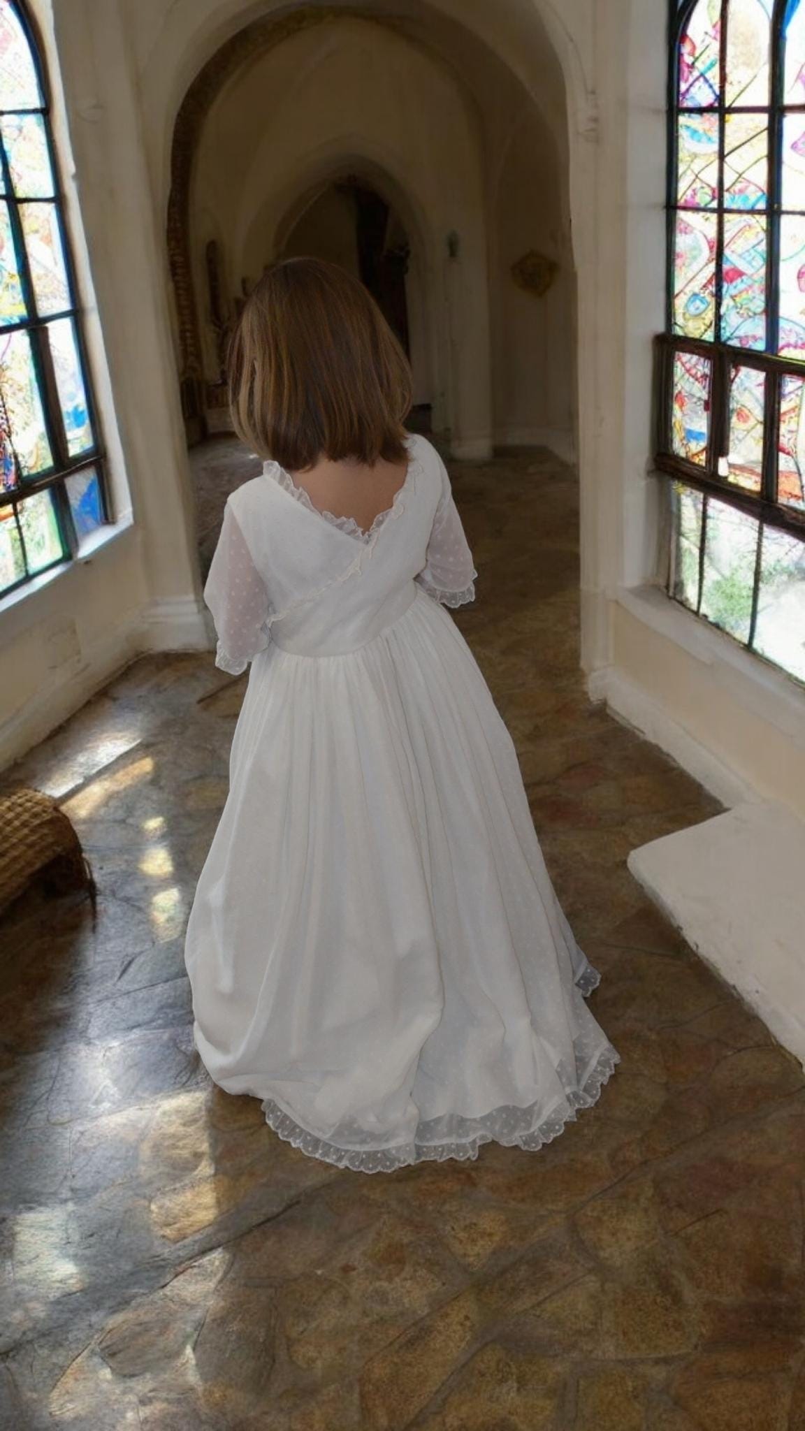 Chiffon Flower Girl Dress | Handmade Communion Gown, Mesh Lace - Etsy