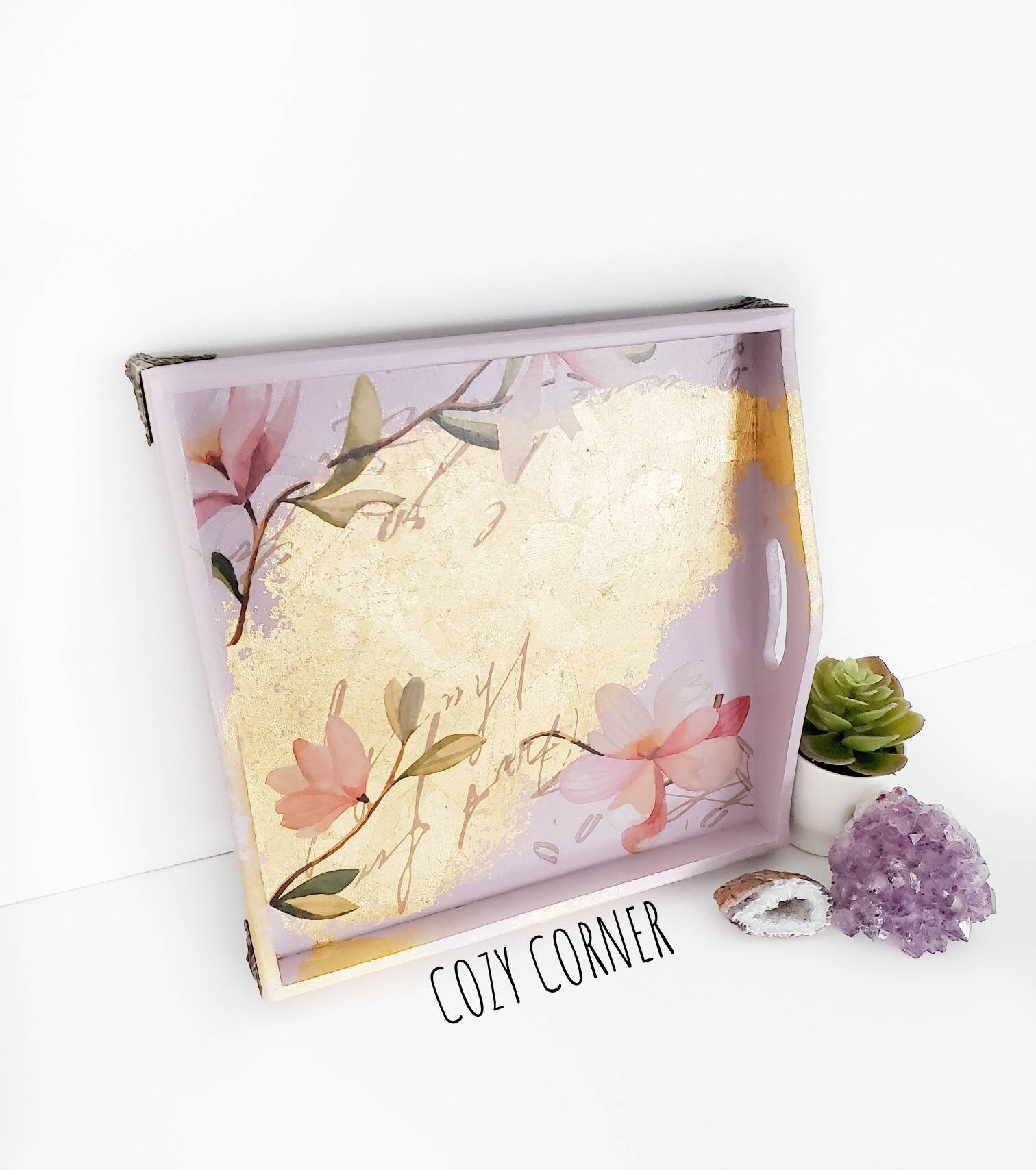 Small Decorative Tray, Small Purple Tray, Refinished Tray, Perfume Tray ...