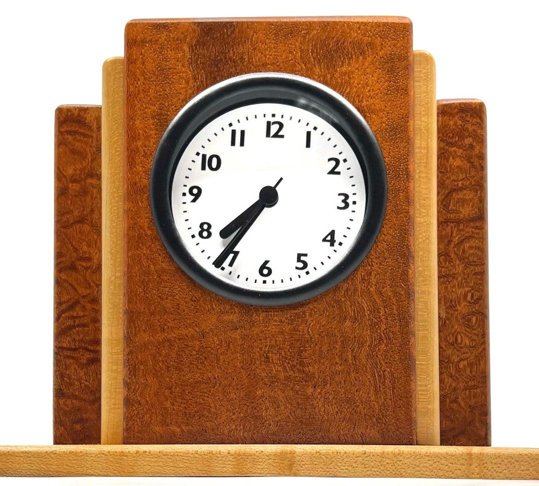 Small Mahogany Mantel Clock, Wooden Art Deco Clock, 5th Anniversary ...