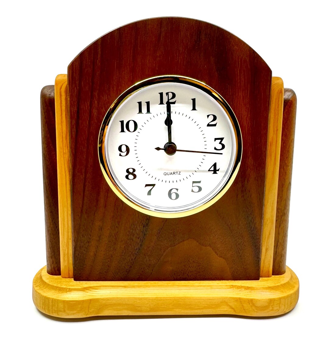 NEW Walnut Art Deco Clock, Wood Mantle Clock, Handmade Wood Clock for ...