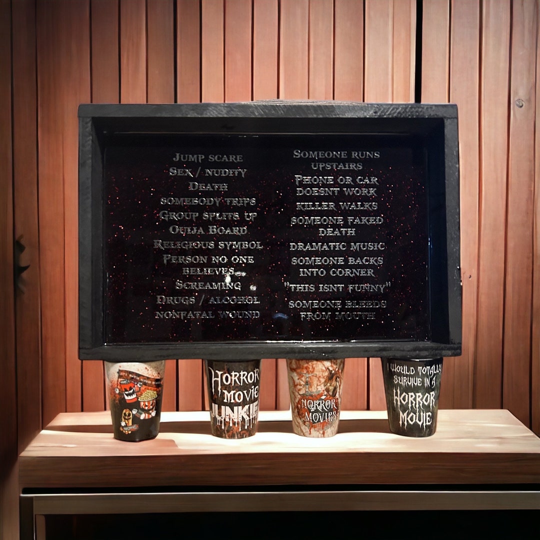 Horror Movie Drinking Game Set, Icon Shot Glasses, Rules Tray - Etsy